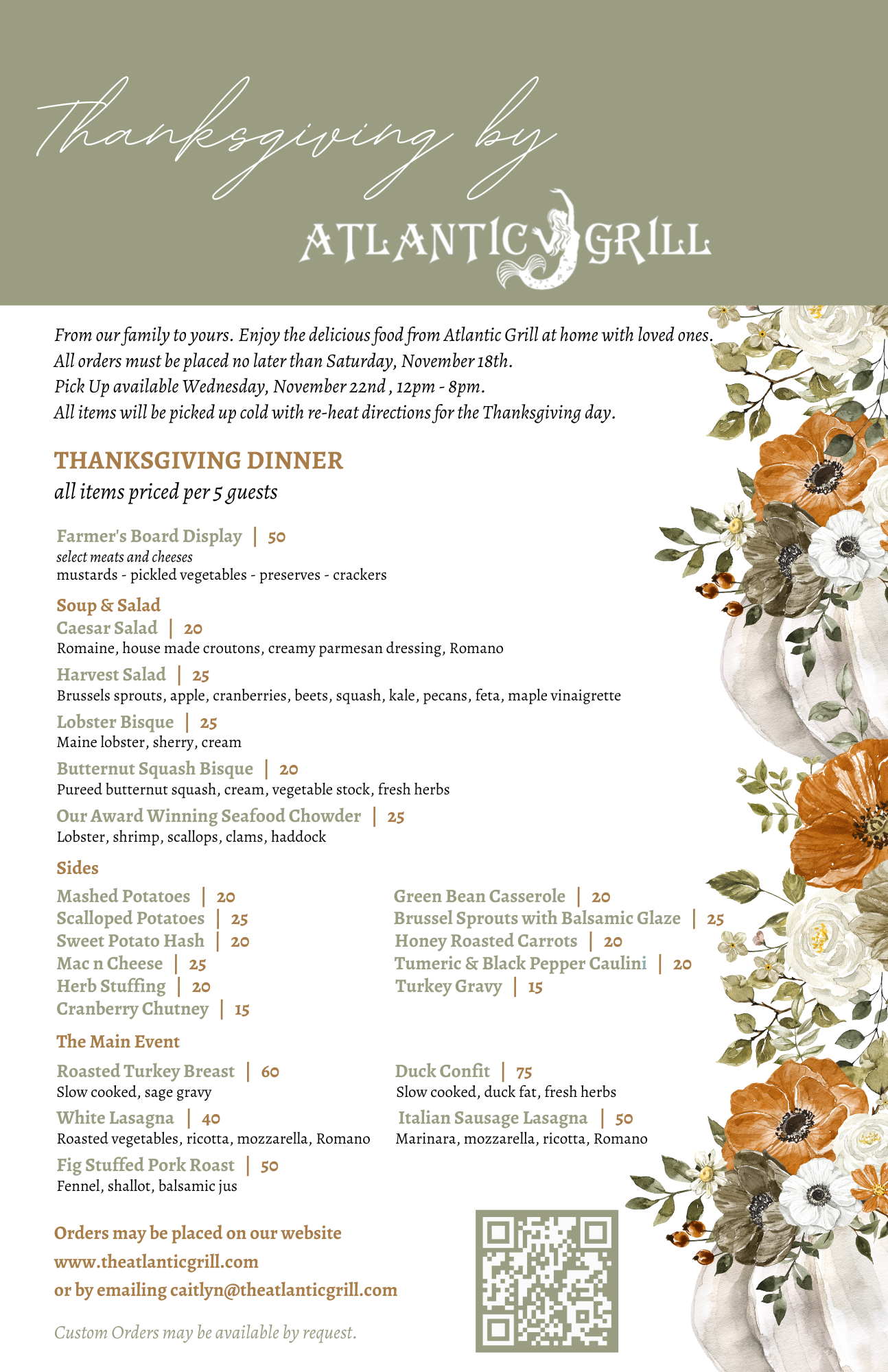 Specials & Happenings | The Atlantic Grill
